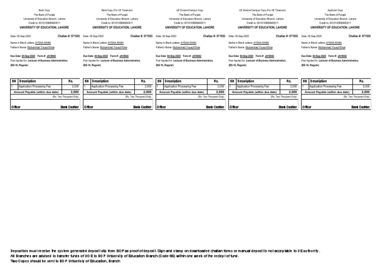 BOP Bank Challan Form | PDF | Banks | Service Industries