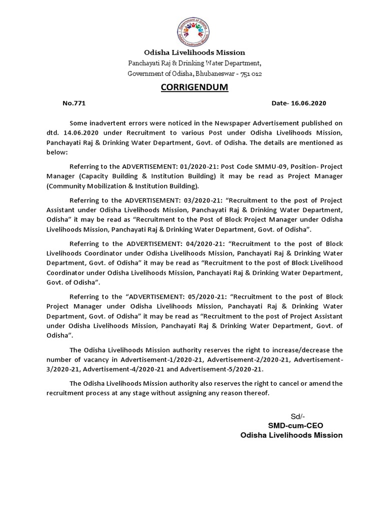 Corrigendum - DTD 16 06 2020 | PDF | Government Of India | Government