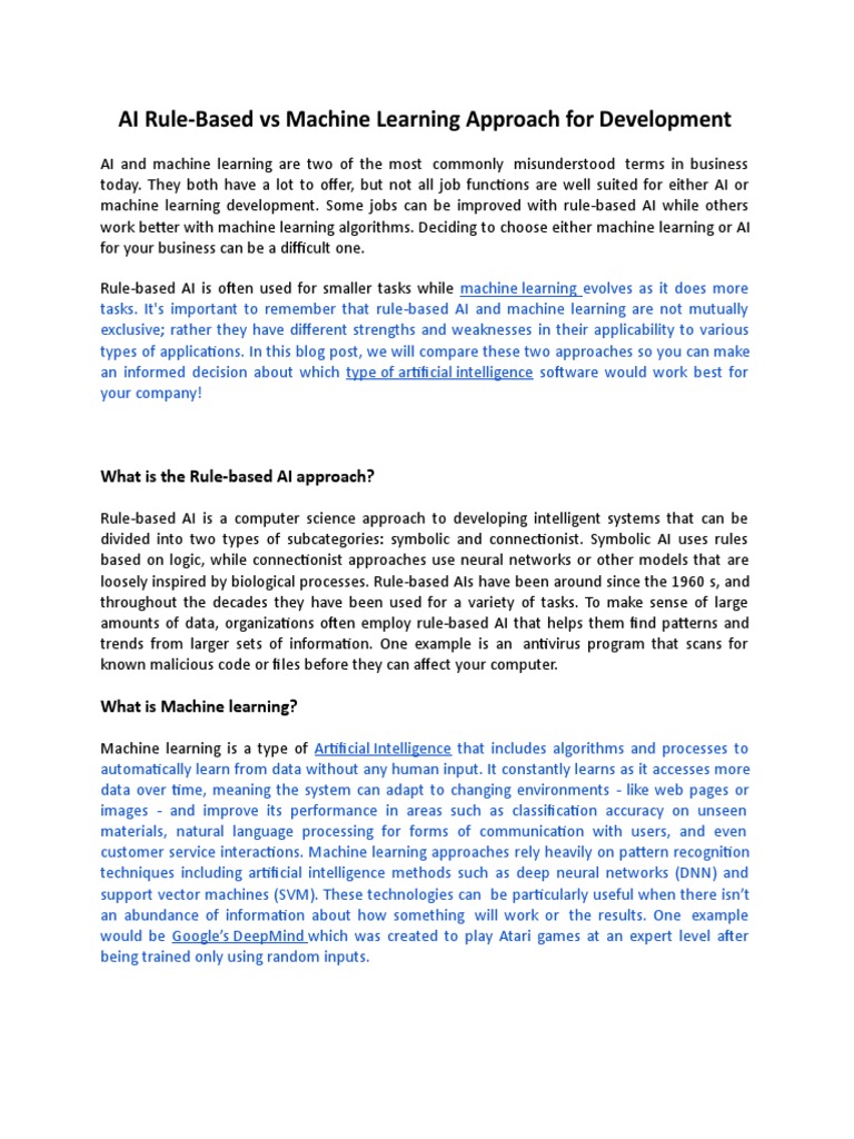 AI Rule Based Vs Machine Learning | PDF