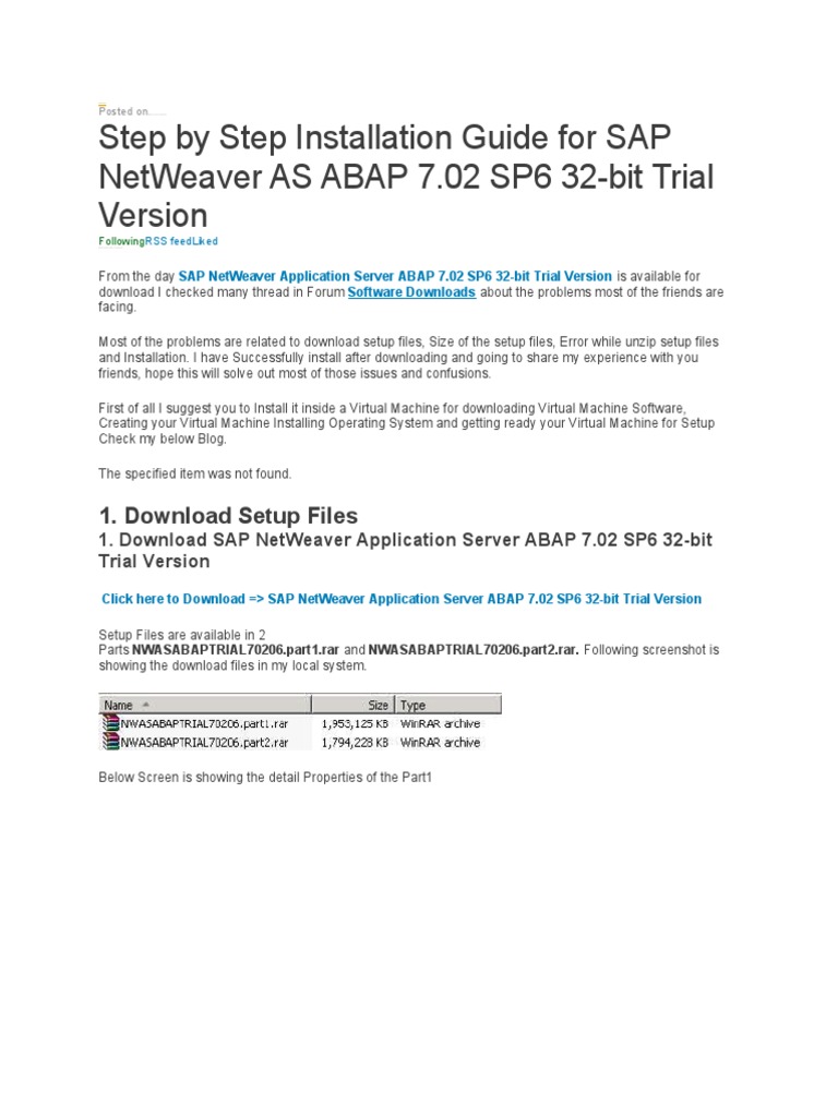 Step by Step Installation Guide For SAP NetWeaver AS ABAP 7.02 SP6 32-Bit Trial Version | PDF ...