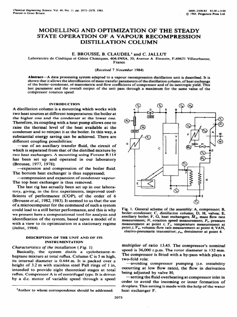 Modeling and Optimization of The Steadystate Operation of A Vapour ...