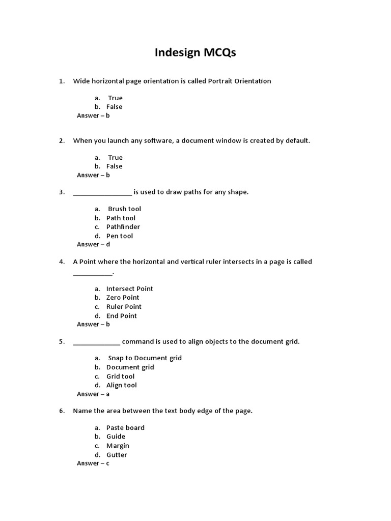 Indesign MCQS: Answer - B | PDF | Page Layout | Adobe In Design