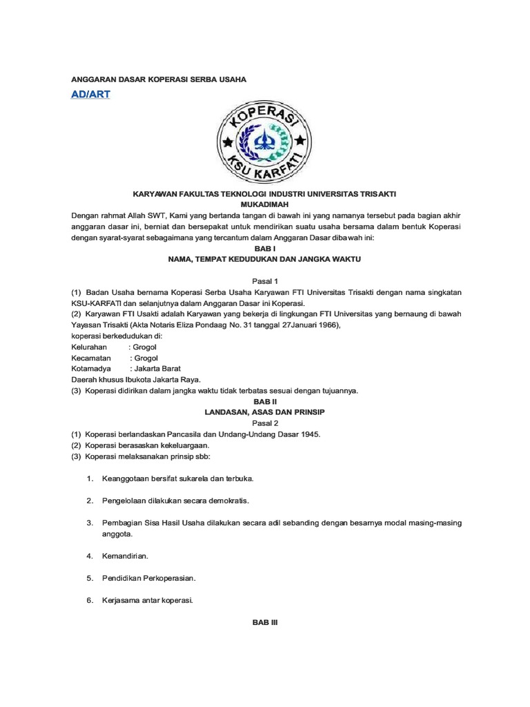 Contoh Ad Art Koperasi | PDF
