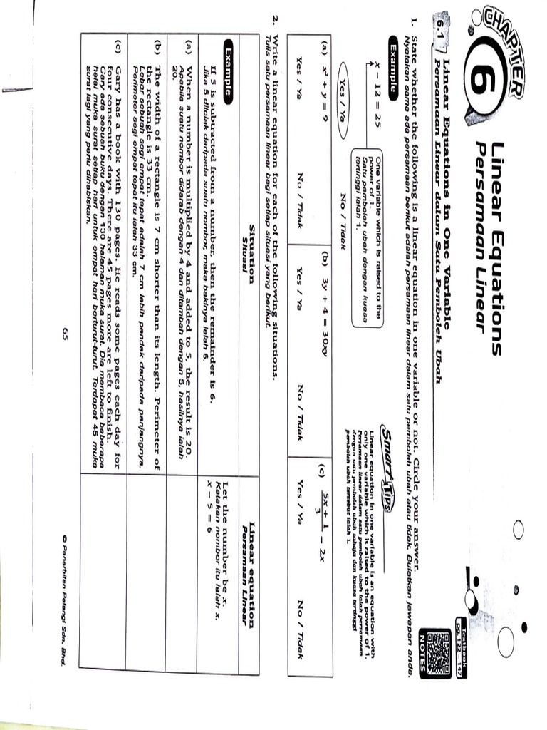 Form 1 Mathematics Chapter 6-Linear Equations (TW) | PDF