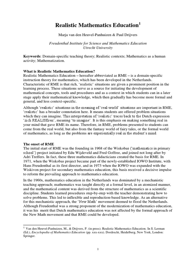 Encyclopedia Realistic Mathematics Education Ref | PDF | Teaching ...