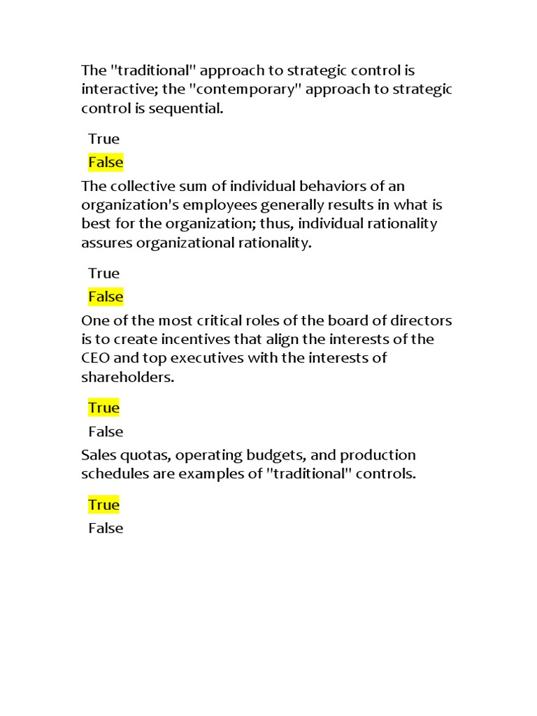 Traditional Approach To Strategic Control | PDF