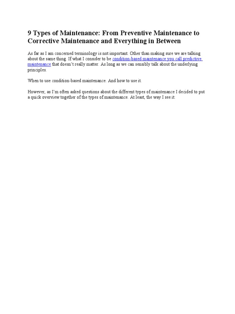 Overview of 9 Maintenance Types | PDF | Backup | Bios