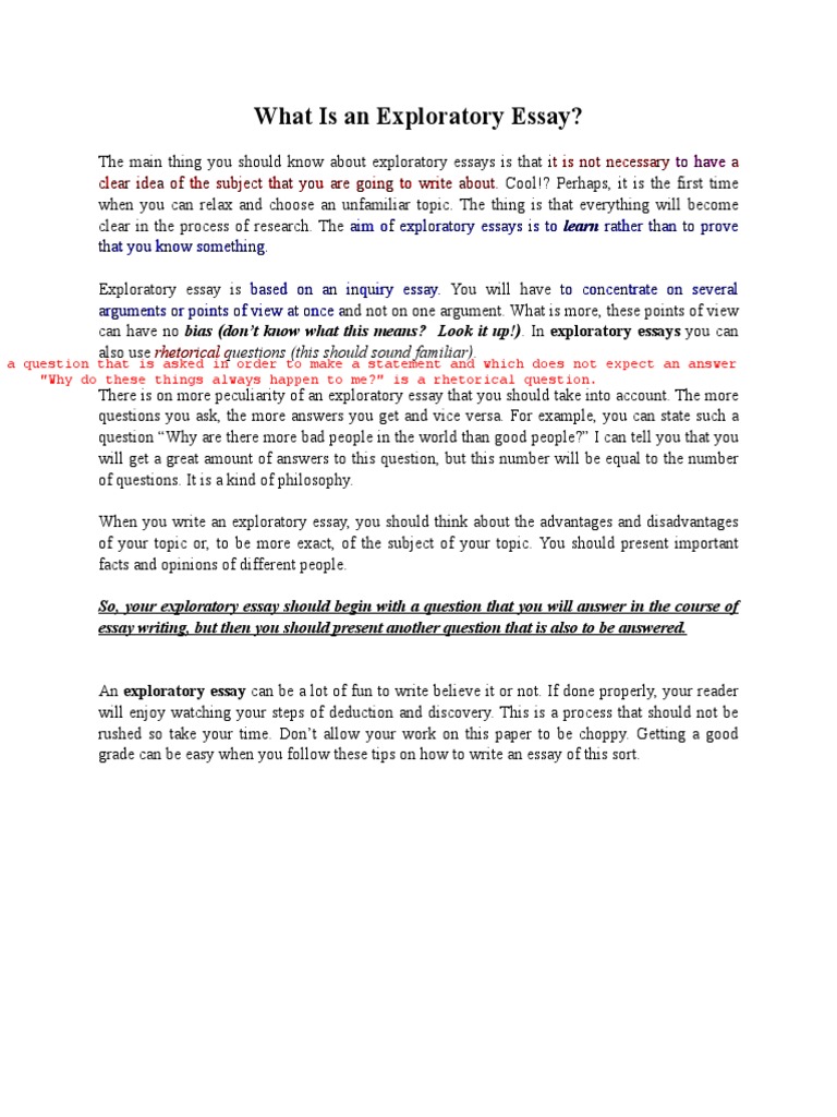 Exploratory Essay Questions