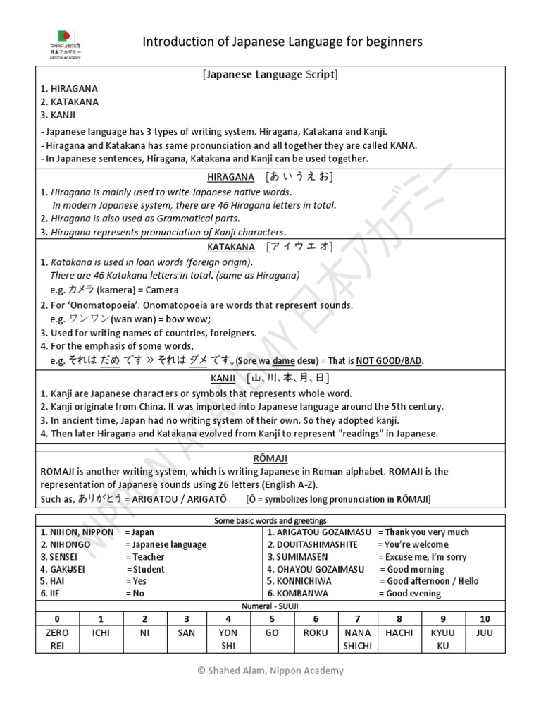 Introduction of Japanese Language (By Shahed Alam, Bangladesh) | PDF ...