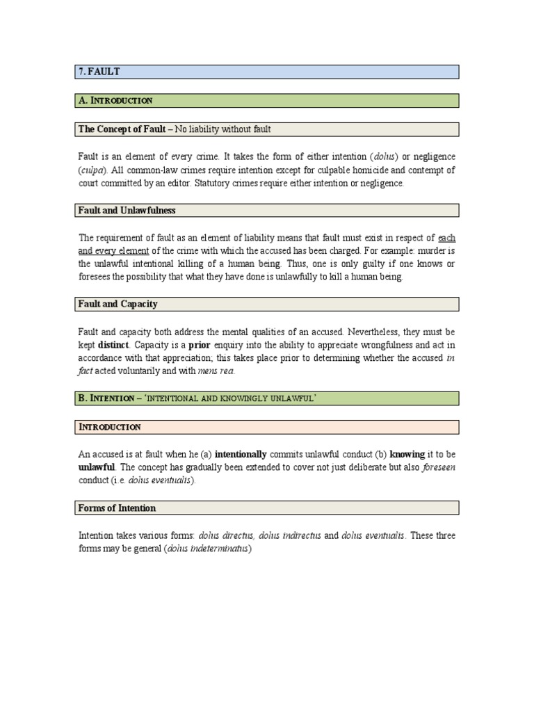 Fault A. I The Concept of Fault - No Liability Without Fault | PDF ...