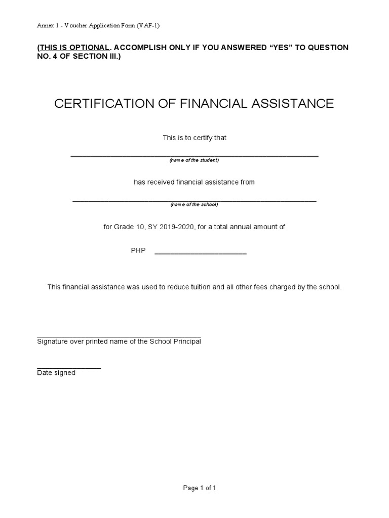 DO Annex 3 Certificate of Financial Assistance New 1 | PDF