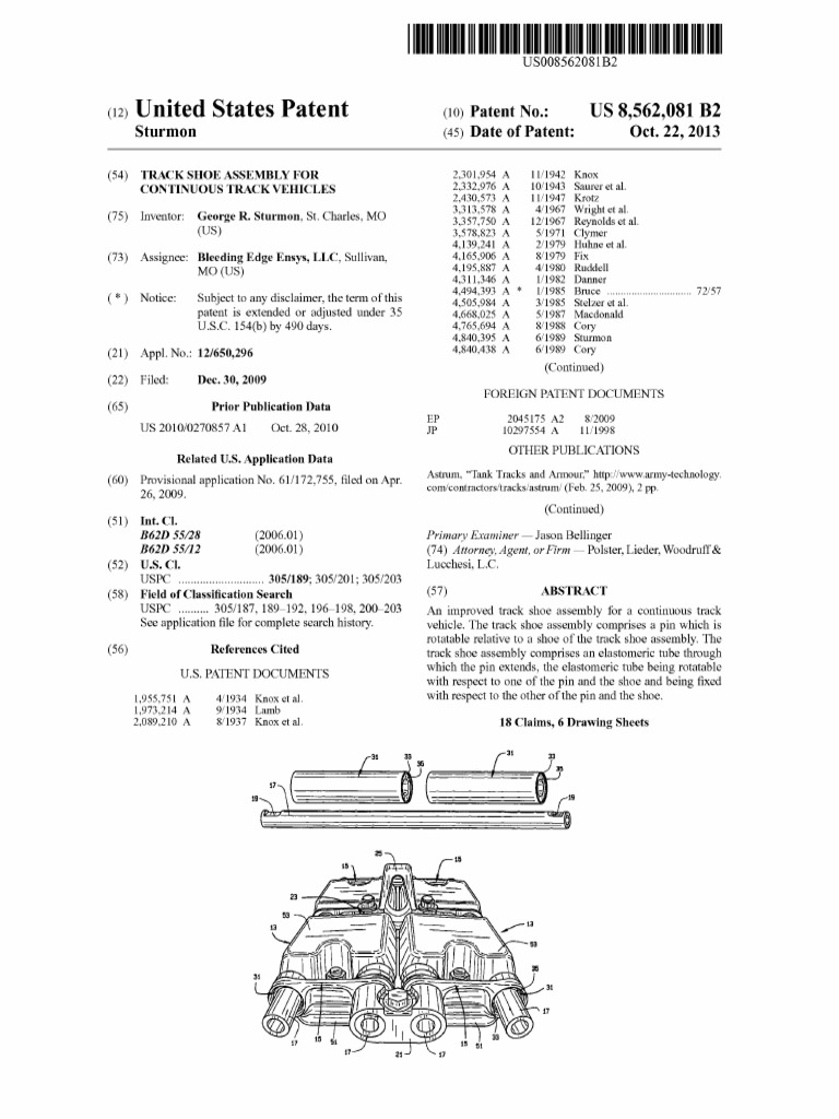 US8562081 Track Shoe Assembly For Continuous Track Vehicles | PDF ...