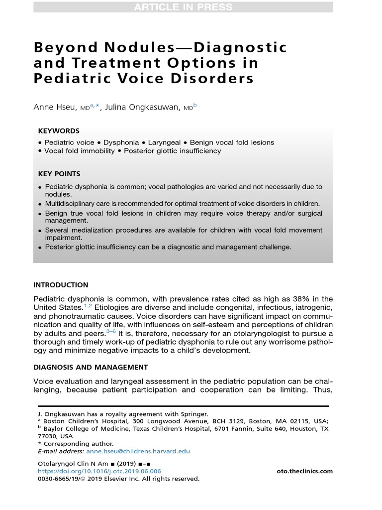 Pediatric Voice Disorders: Diagnosis & Treatment | PDF | Larynx | Human ...
