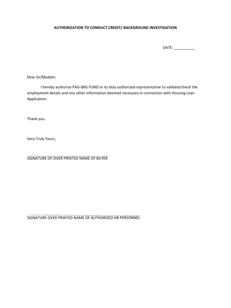 Authorization for PAG-IBIG Fund to Conduct an Employment and Background ... Authorization for PAG-IBIG Fund to Conduct an Employment and Background ...