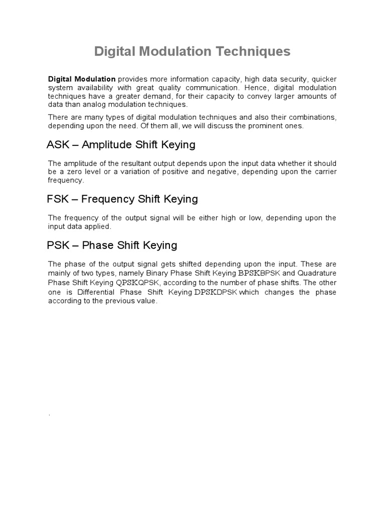 Key Digital Modulation Techniques Explained | PDF | Modulation | Detector (Radio)