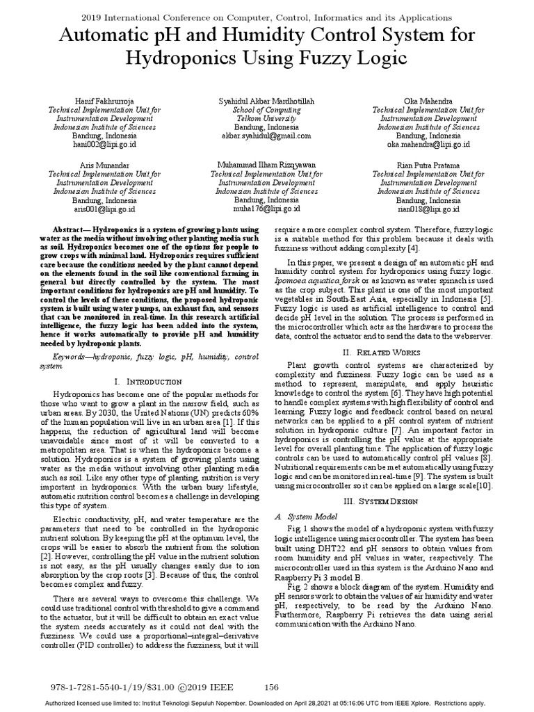 Automatic PH and Humidity Control System For Hydroponics Using Fuzzy Logic | PDF | Hydroponics ...