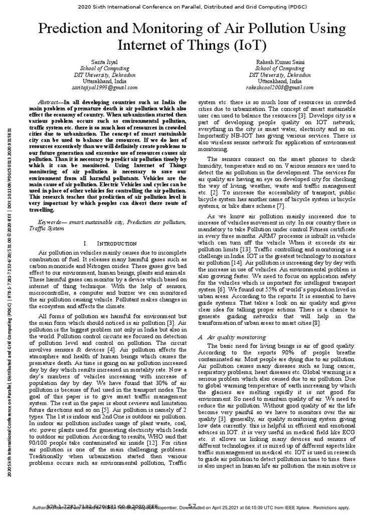 Prediction and Monitoring of Air Pollution Using Internet of Things ...