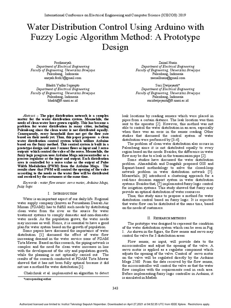 Water Distribution Control Using Arduino With Fuzzy Logic Algorithm ...