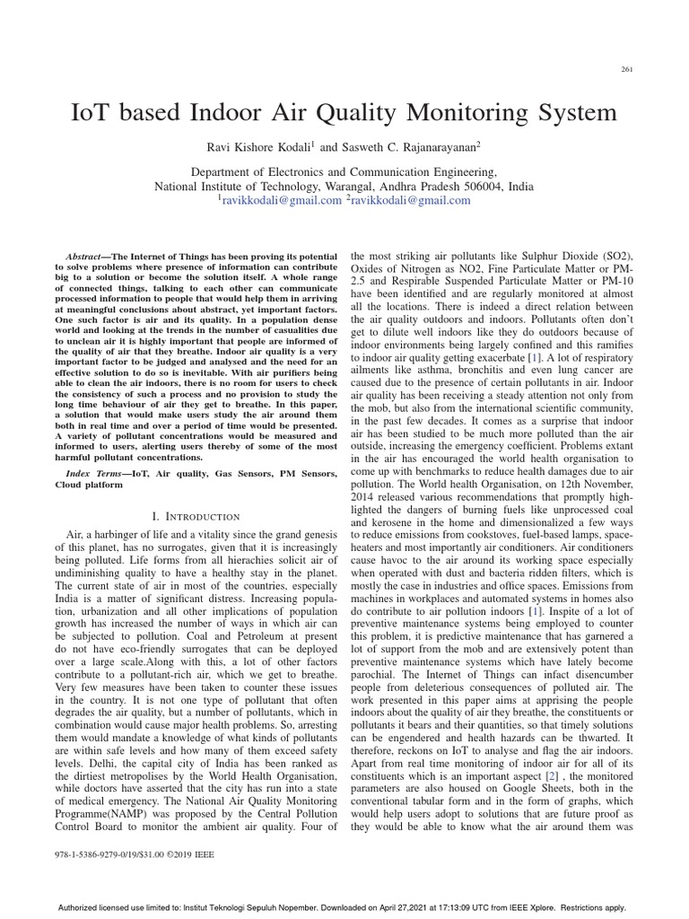 IoT Based Indoor Air Quality Monitoring System | PDF | Air Pollution ...