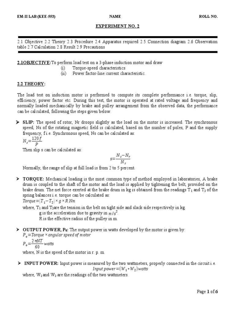Exp 2 (Load Test On Three Phase Im) | Download Free PDF | Electric ...