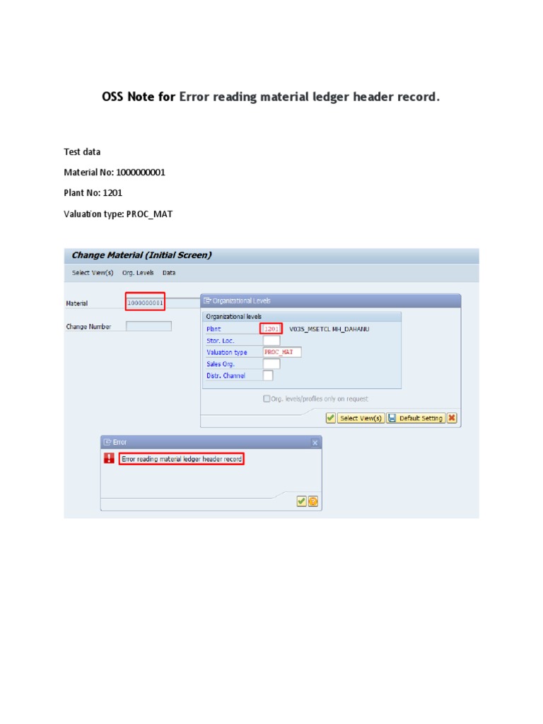 OSS Note For Error Reading Material Ledger Header Record | PDF