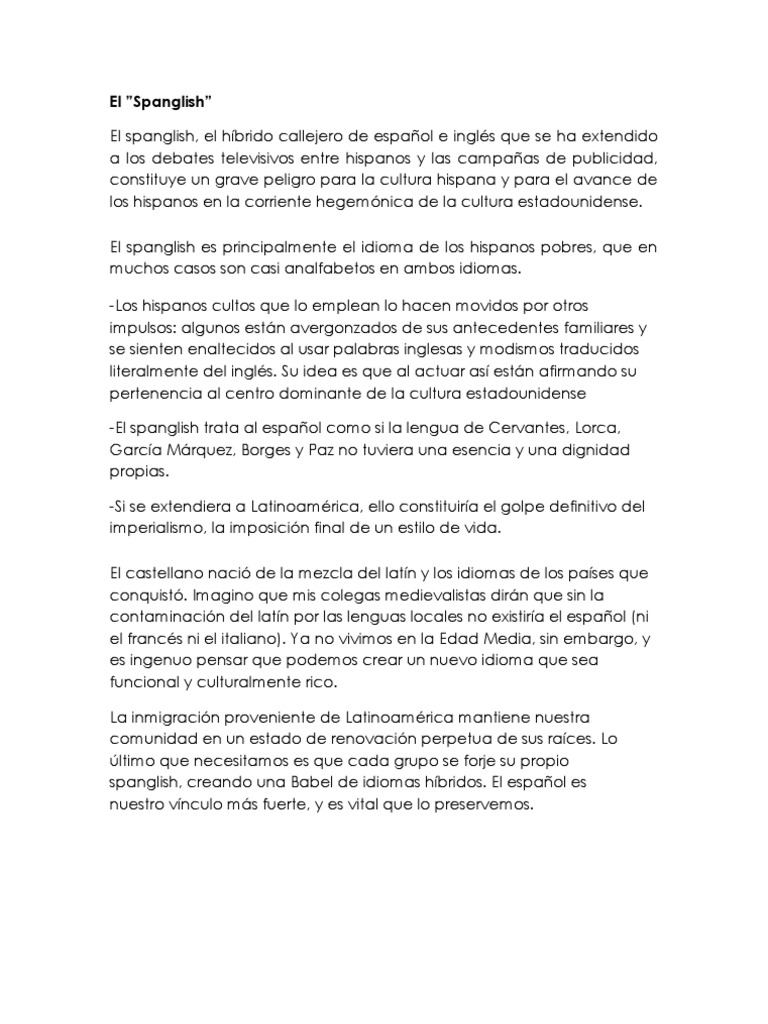 El Peligro del Spanglish | PDF | Clásicos