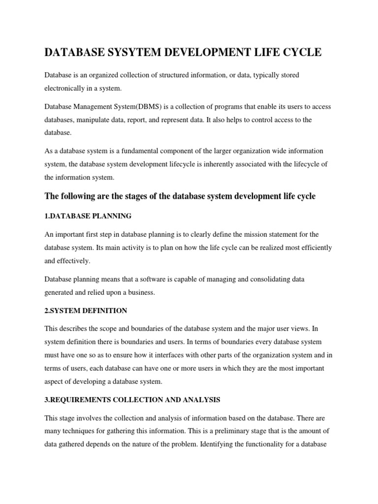 The Following Are The Stages of The Database System Development Life Cycle | PDF | Conceptual ...