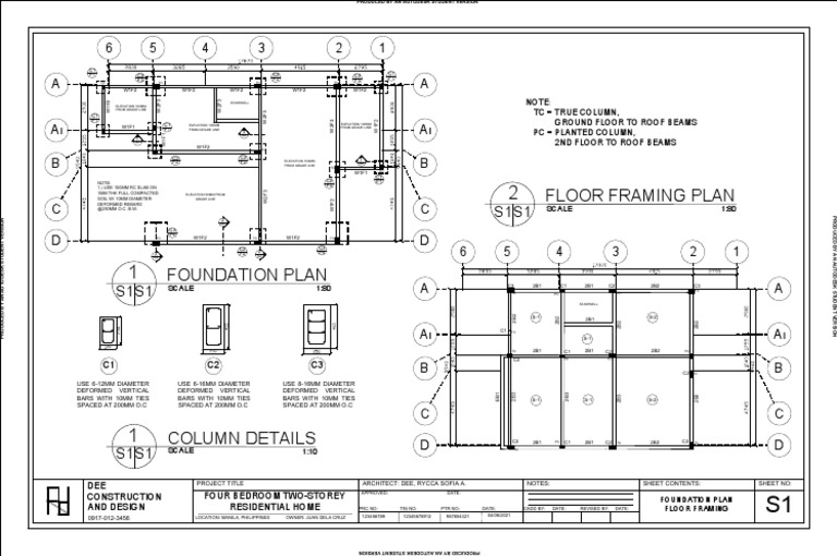 Floor Framing Plan: Note TC True Column, Ground Floor To Roof Beams PC ...