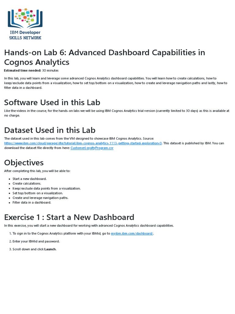 Hands-On Lab 6 - Advanced Dashboard Capabilities in Cognos Analytics (30 Min) | PDF | Computer ...