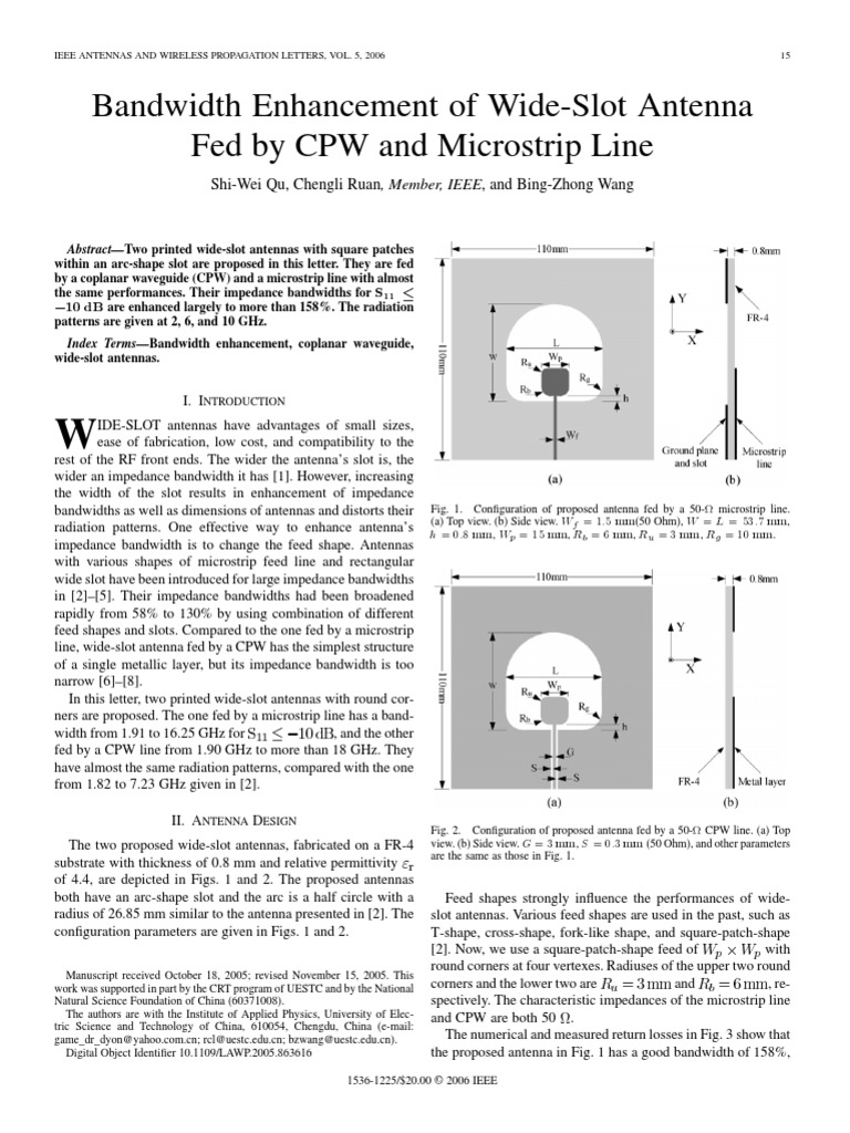 Bandwidth Enhancement of Wide-Slot Antenna Fed by CPW and Microstrip ...
