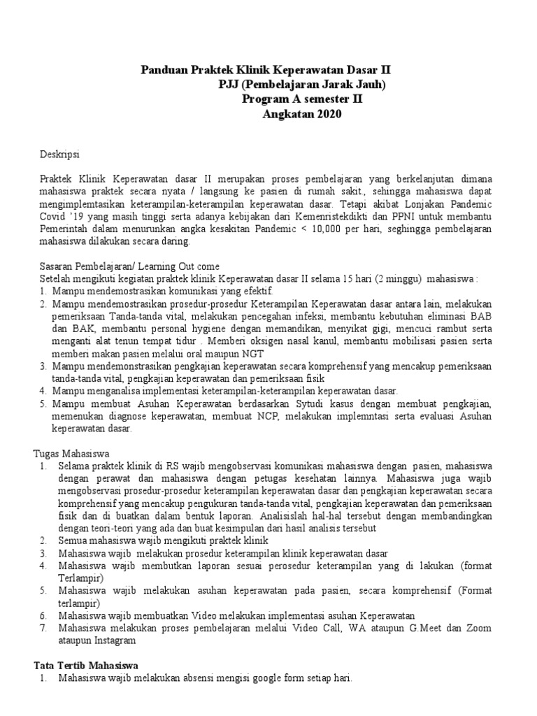 Panduan Praktek Klinik Keperawatan Dasar II | PDF