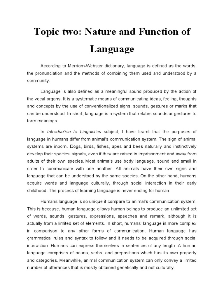 Topic Two: Nature and Function of Language | PDF | Gesture | Communication