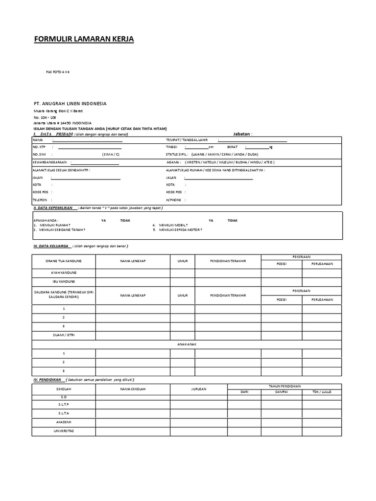 Form Aplikasi Lamaran Kerja | PDF