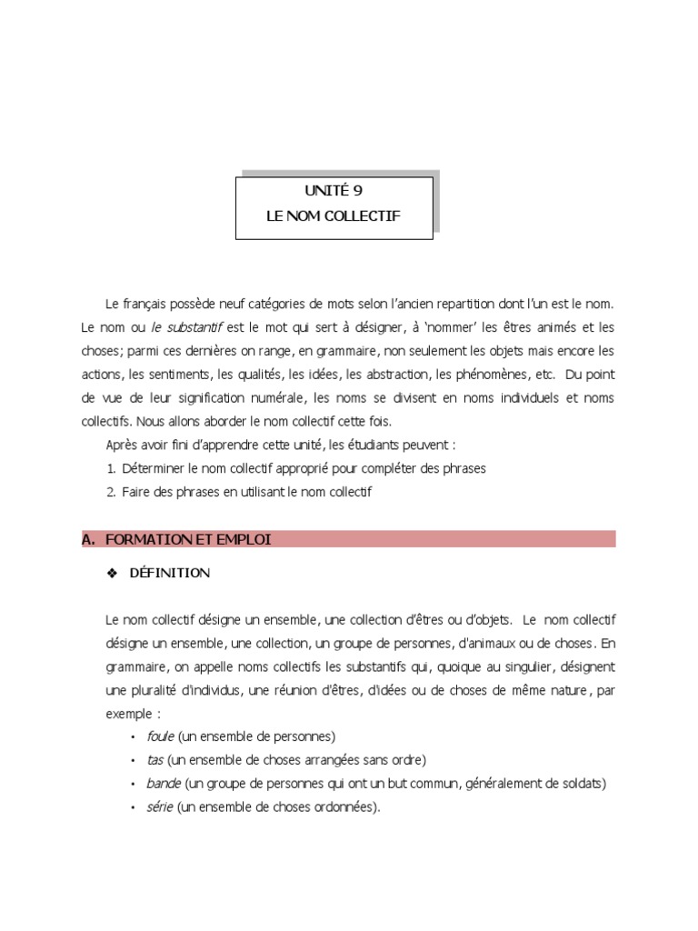 Pertemuan Ke-10 Le Nom Collectif | PDF | Nom (grammaire) | Nombre ...