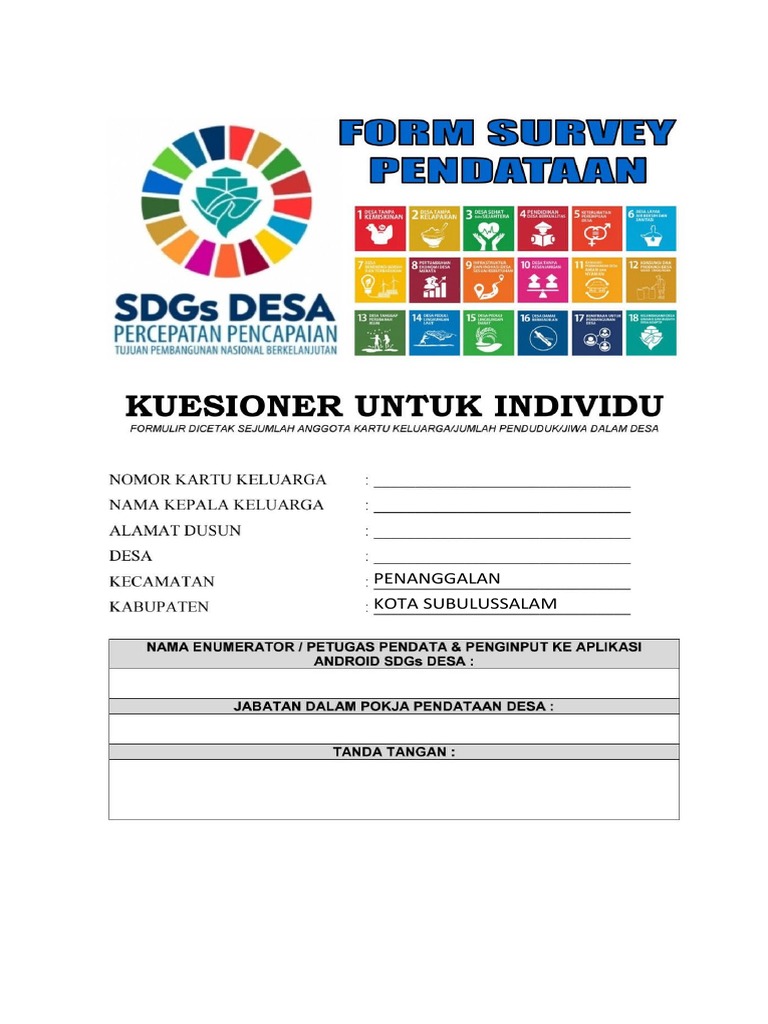 COVER KUESIONER INDIVIDU SDGs DESA | PDF