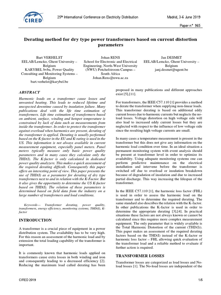 Derating Method For Dry Type Power Transformers Based On Current ...