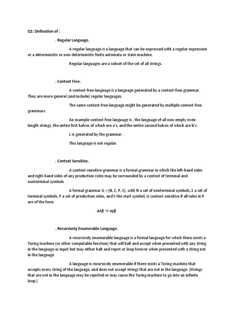 Types of Formal Languages Explained | PDF | Theory Of Computation | Grammar
