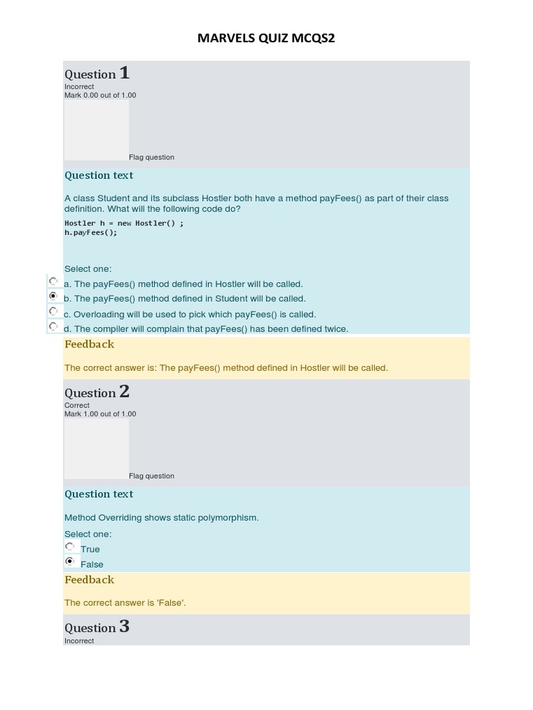 Marvels Quiz Mcqs2: Question Text | PDF | Method (Computer Programming) | Programming Paradigms