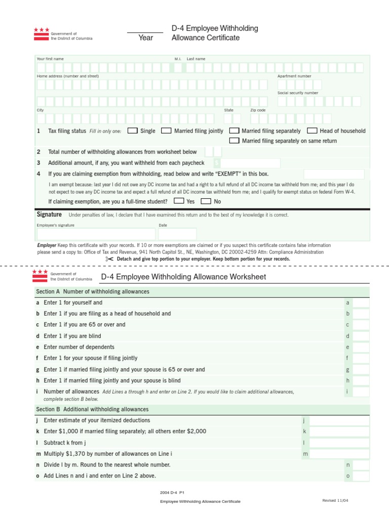 D 4 Tax Withholding DC | PDF | Withholding Tax | Payroll