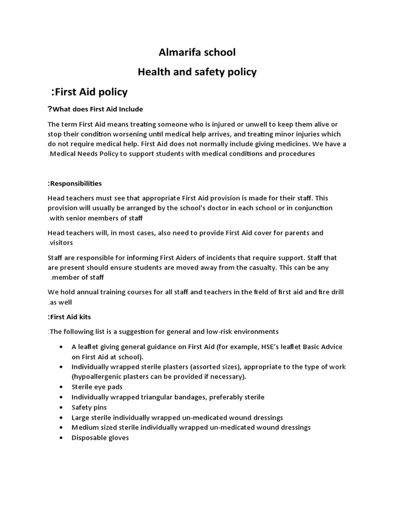 Health and Safty Policy | PDF | First Aid | Cardiopulmonary Resuscitation