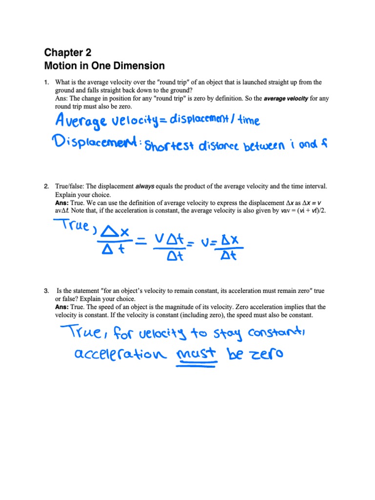 Ch2-Motion in 1D | PDF | Kinematics | Geometry