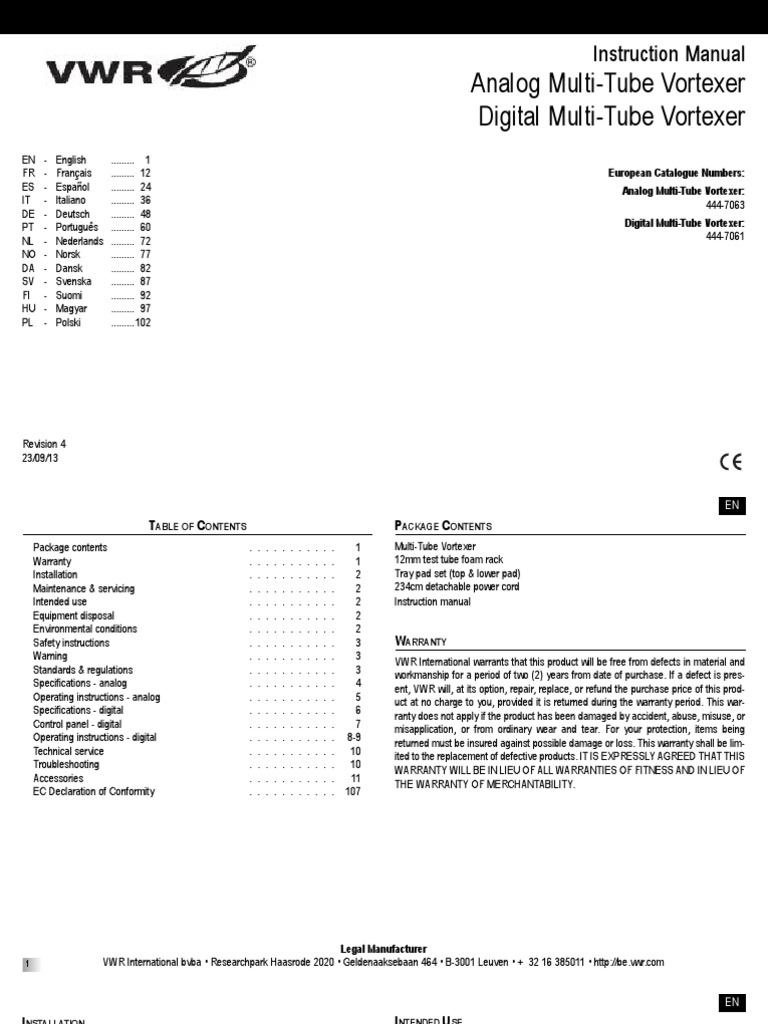 VWR Multi-Tube Vortexer Manual | PDF | Nature