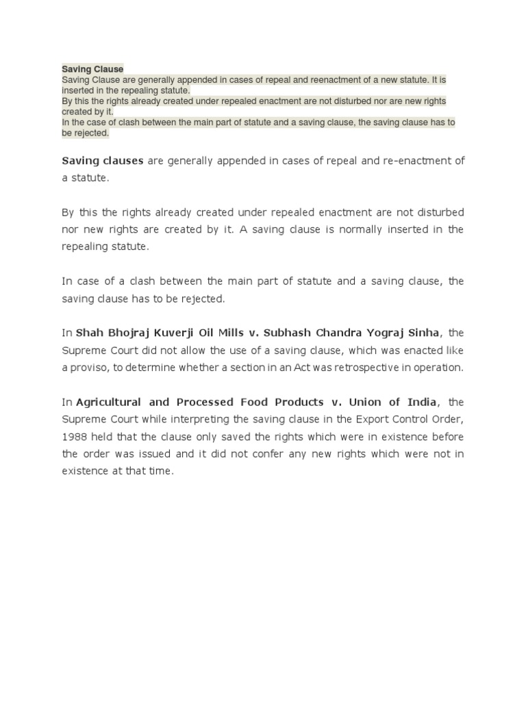 Saving Clauses Are Generally Appended in Cases of Repeal and Re ...