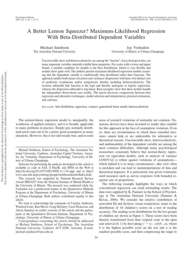 A Better Lemon Squeezer? Maximum-Likelihood Regression With Beta-Distributed Dependent Variables ...