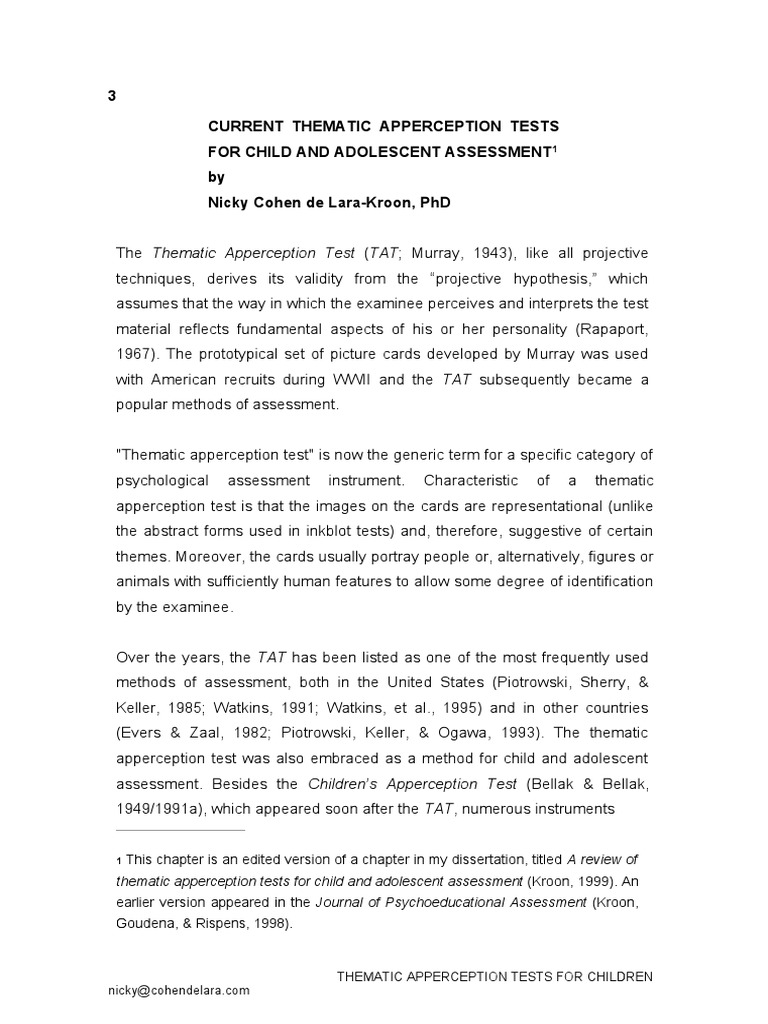 Thematic Apperception Tests for Children: A Review of Current ...