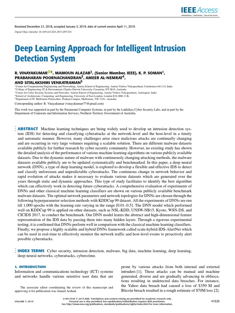 Deep Learning Approach For Intelligent Intrusion Detection System ...