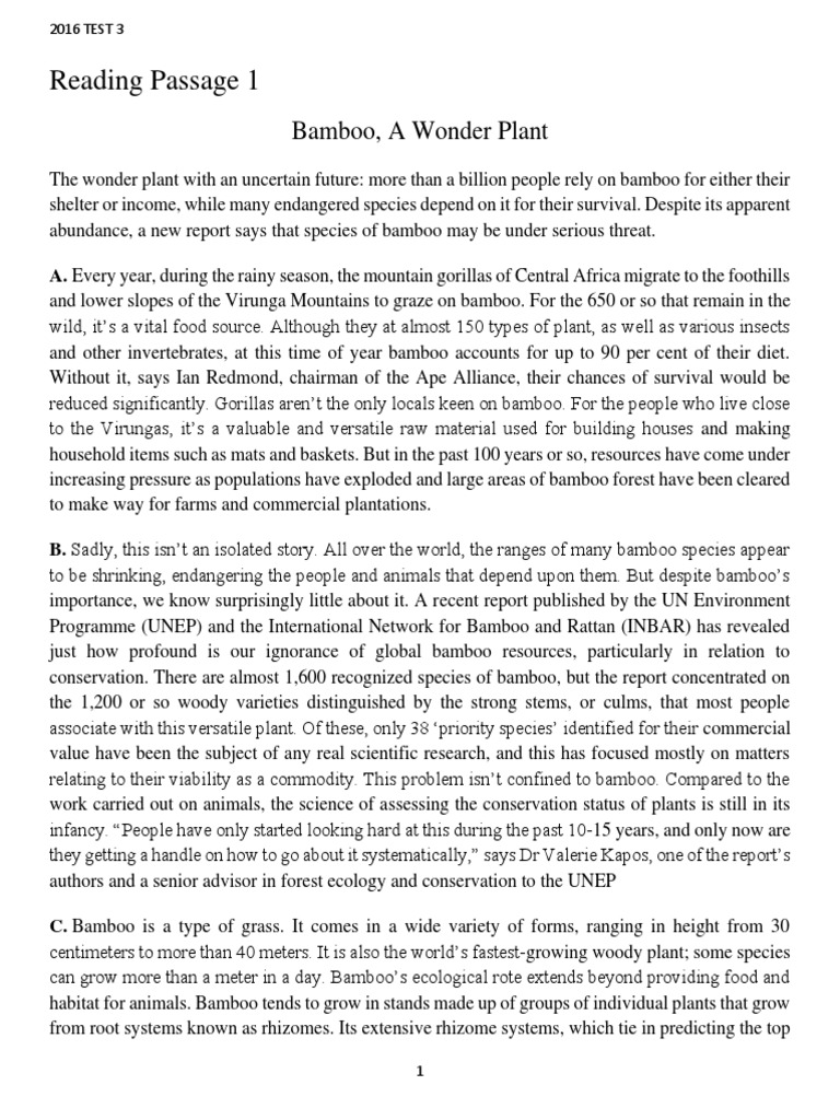 Reading Passage 1: Bamboo, A Wonder Plant | PDF | Ficus | Biodiversity
