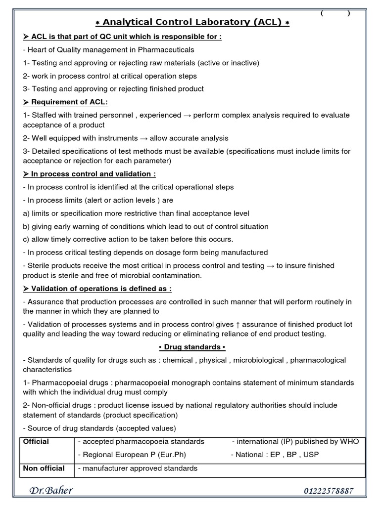 DR - Baher: Analytical Control Laboratory (ACL) | PDF | Laboratories ...