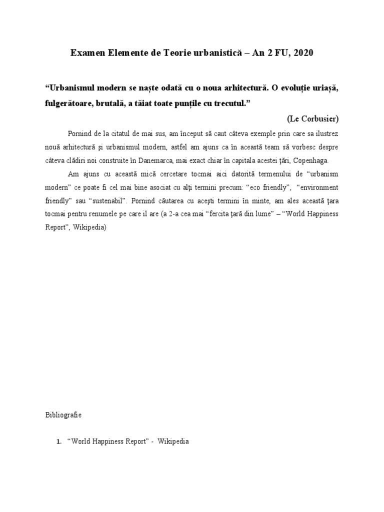 Examen Elemente de Teorie Urbanistică | PDF