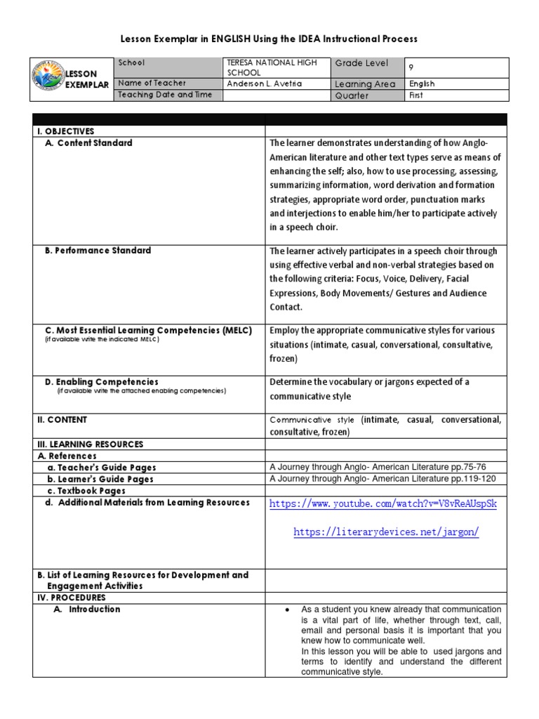 LE-English-Grade 9-Q1-MELC 3 | PDF | Jargon | English Language